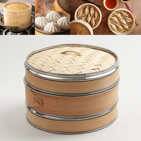 Natural Bamboo Steamer Basket Premium 2 Tier Food Cooker with Stainless ...