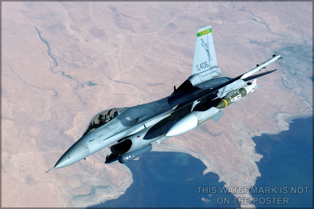24"x36" Gallery Poster, F-16 fighting falcon USAF F-16CJ. A GBU-31 JDAM ...