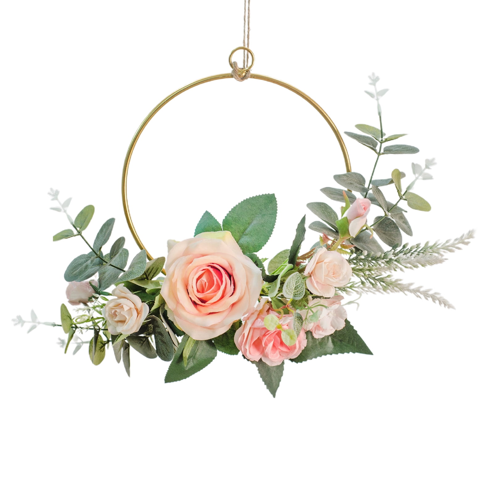 XunW Wall Hanging Fake Rose Geometric Floral Ring Wreath Metal ...
