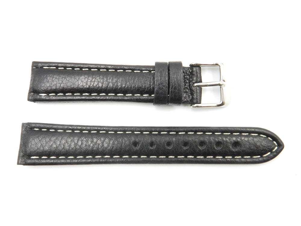 18mm Black Genuine Textured Leather Contrast Stitching Watch Strap ...