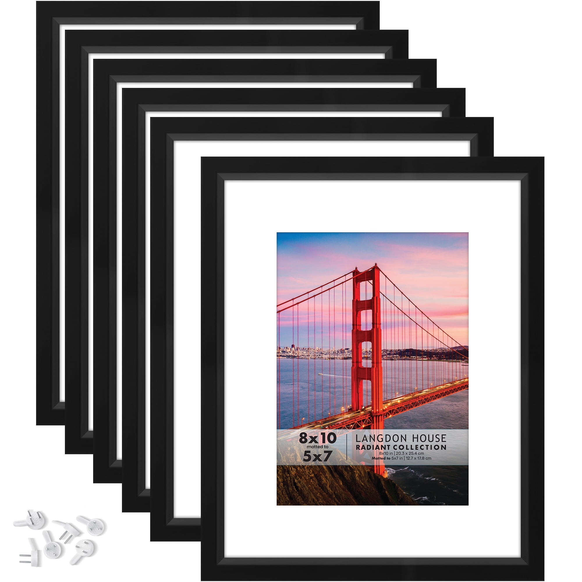 Langdon House 8x10 Black Frames with Mats, 6PK, Inward Bevel ...