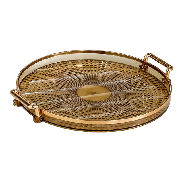 Round Serving Tray Food Tray Vanity Tray Plate with Handle Decorative ...