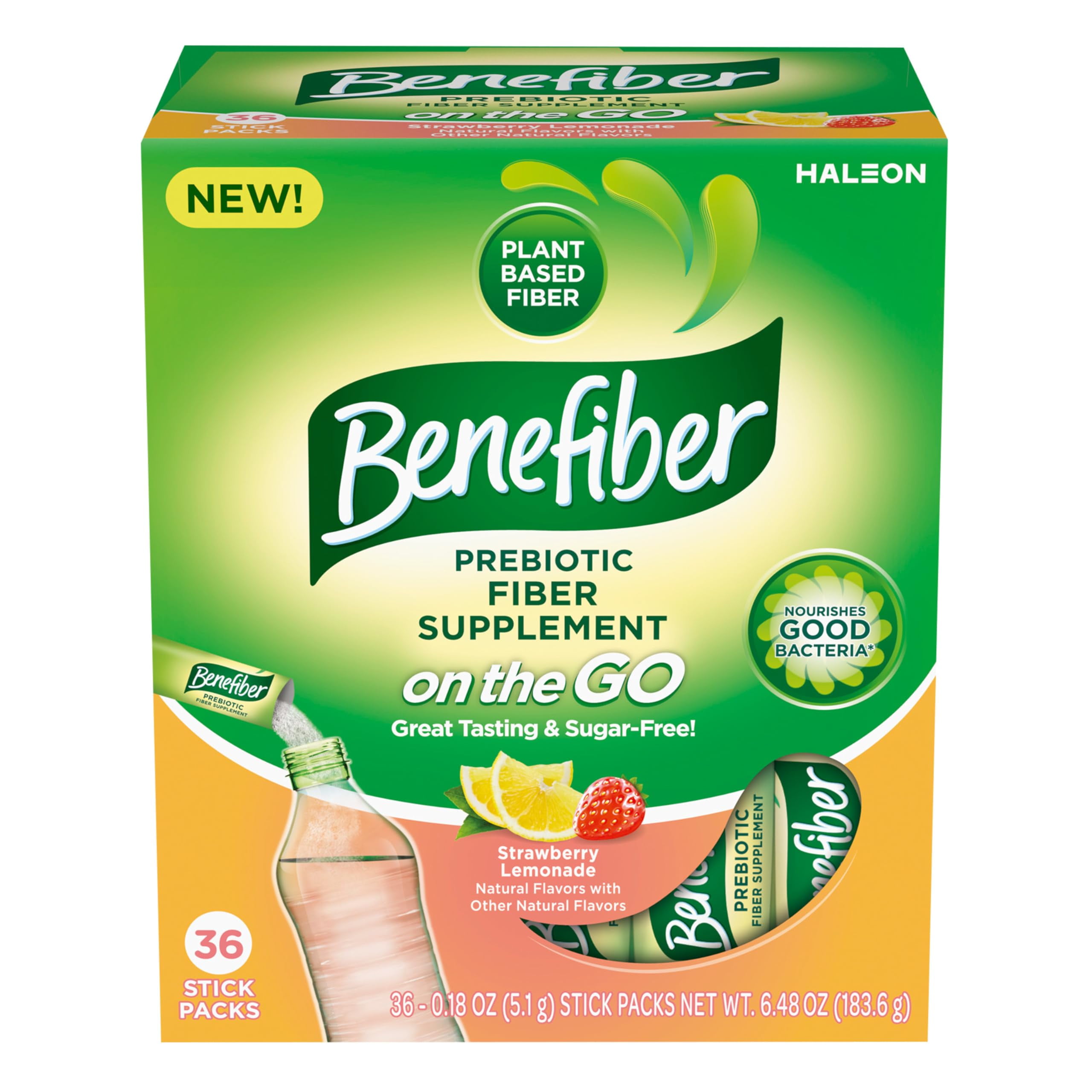 Suplemento de fibra Benefiber, limonada de fresa, paquetes de barras ...