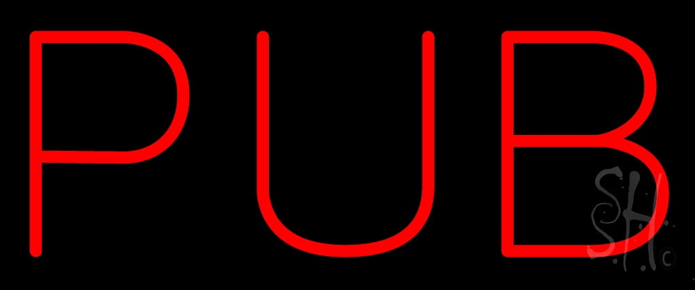 Red Pub LED Neon Sign 6 x 15 - inches, Clear Edge Cut Acrylic Backing ...