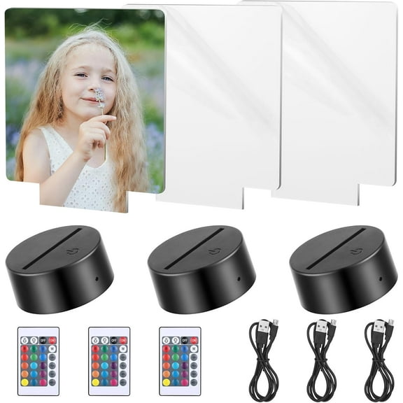 BUWUSMU 8 Pieces Clear Acrylic Sheets and 8 Pieces 3D Night LED Light ...