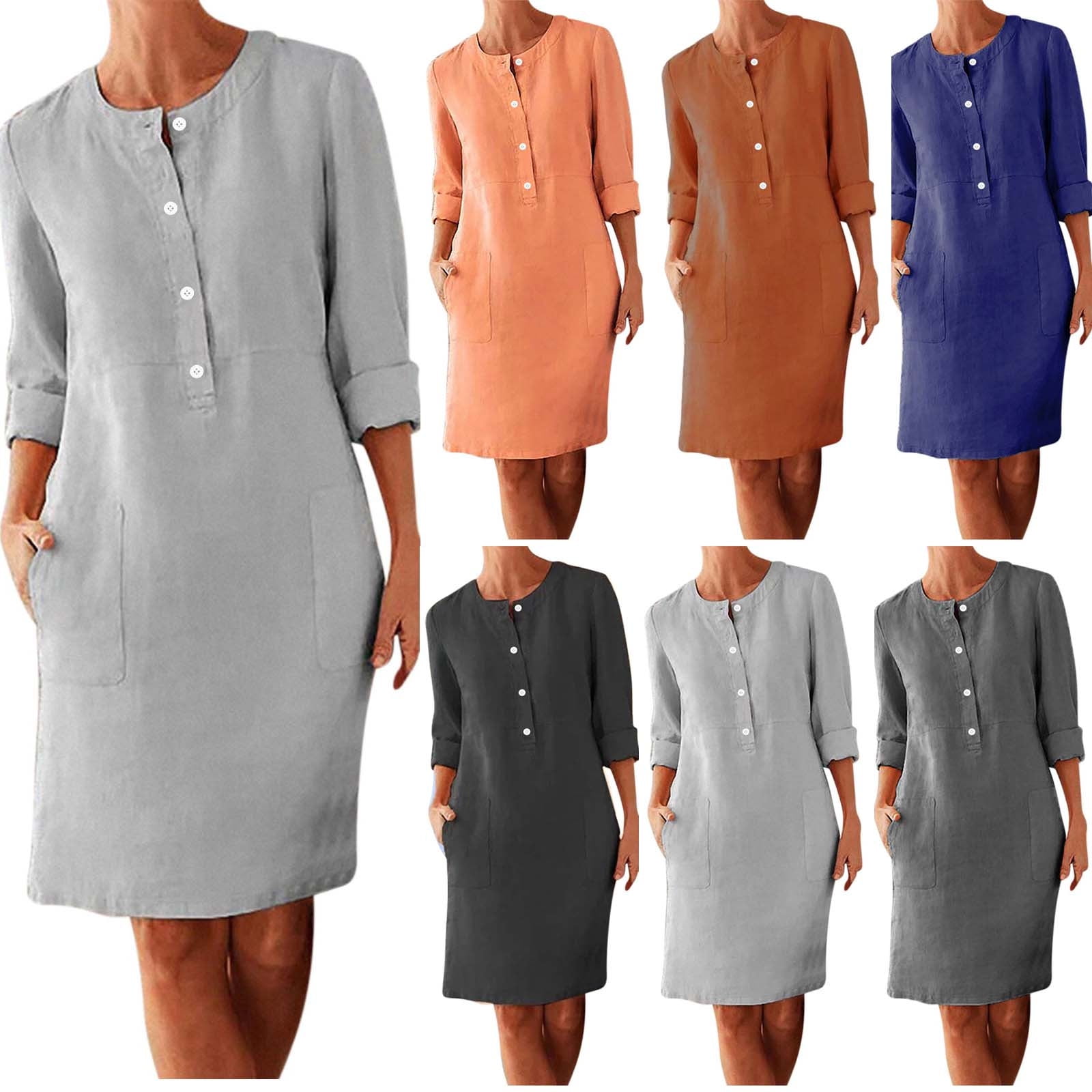Click here for Meichang Linen Cotton Dress For Women Half Button... prices