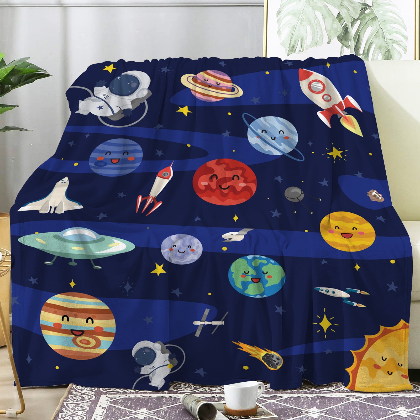 Space Astronaut Throw Blanket Soft Plush Flannel Blanket for Baby Girls ...