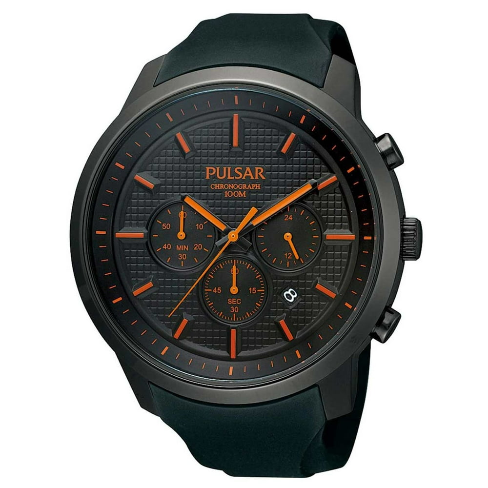 Pulsar - PT3207 Men's On The Go Black Dial Black Rubber Strap ...