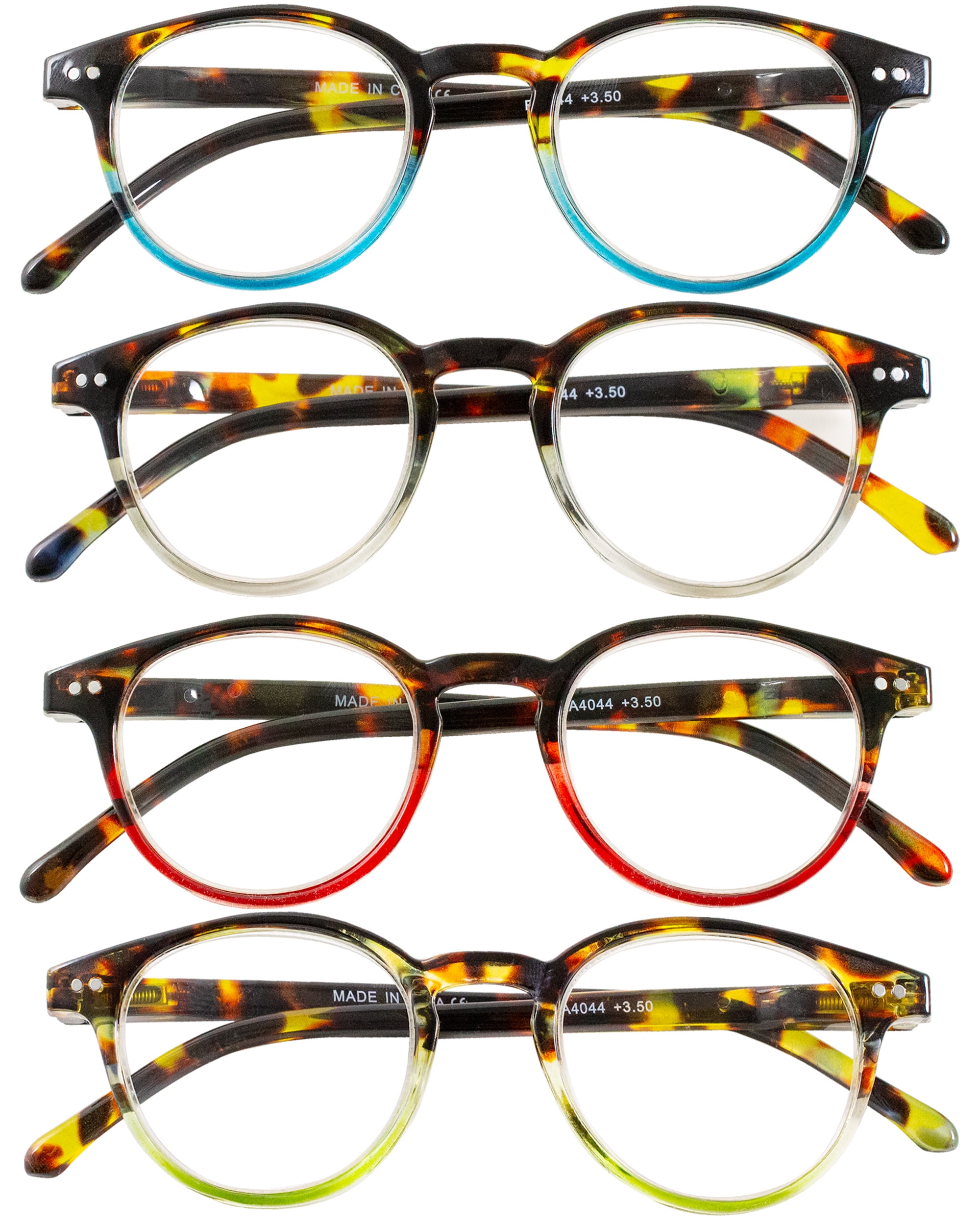 4 Pairs Reading Glasses for Men Women Spring Hinge Round Horn Power ...