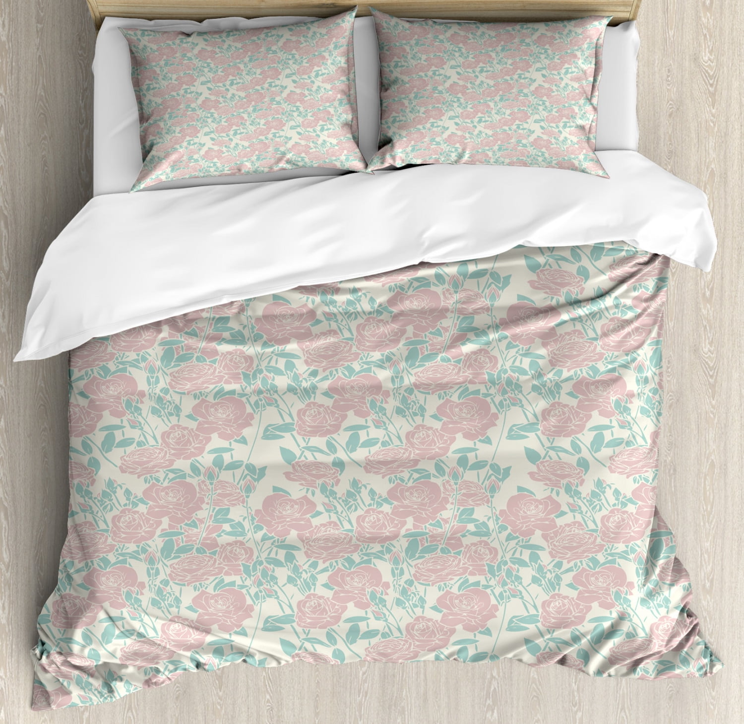 Rose Duvet Cover Set Queen Size, Romantic Floral Art with Tender Spring ...