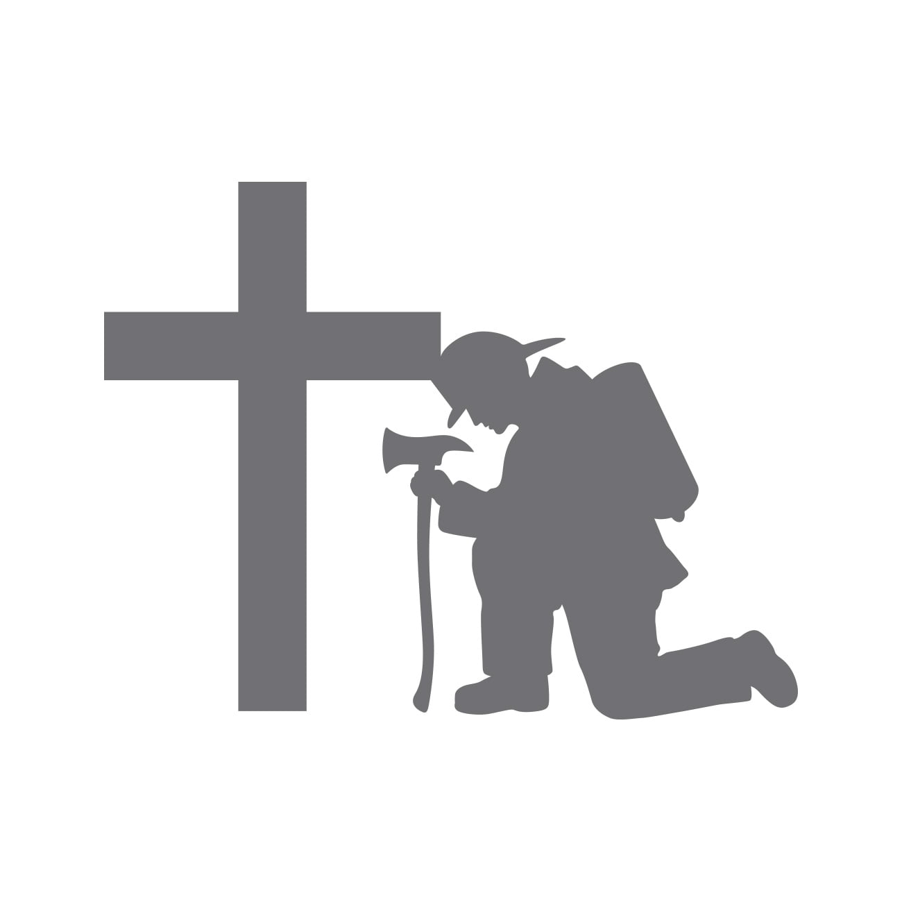 Firefighter Kneeling At Cross Sticker Decal Die Cut - Self Adhesive ...
