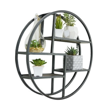Industrial Style Wood Iron Craft Round Wall Shelf Display Rack Storage ...