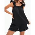 Black Womens 2-Piece Ruffled Sleeveless Crop Top And Mini Shorts ...