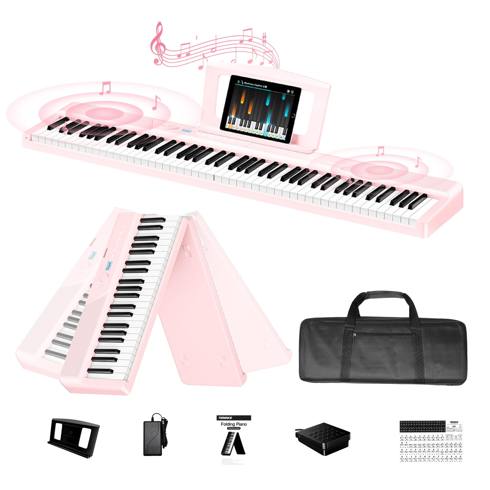 Piano digital TERENCE V50 de 88 teclas con peso y altavoces de 30 W, color rosa | Walmart en línea