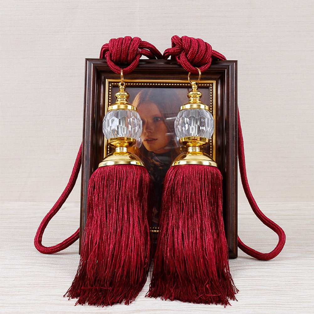 Gerich 1 Pair Rope Tassel Curtain Tiebacks Beaded Ball Decor Burgundy ...
