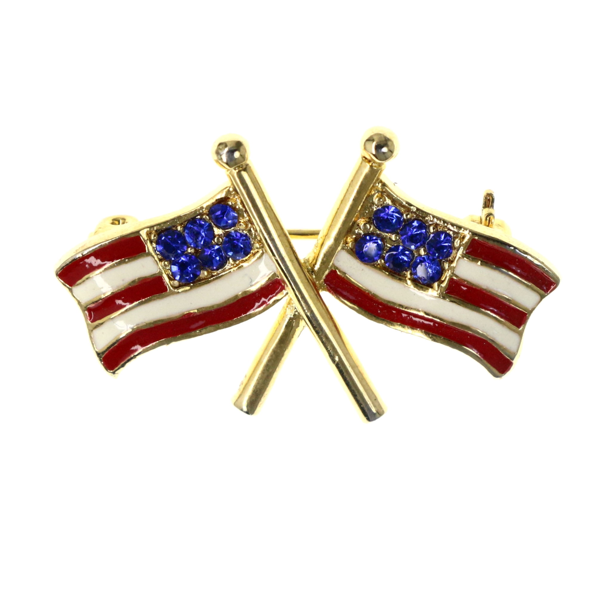 Patriotic American Flag Brooch-Pin Crystal Accents & Gold-Tone Colored ...