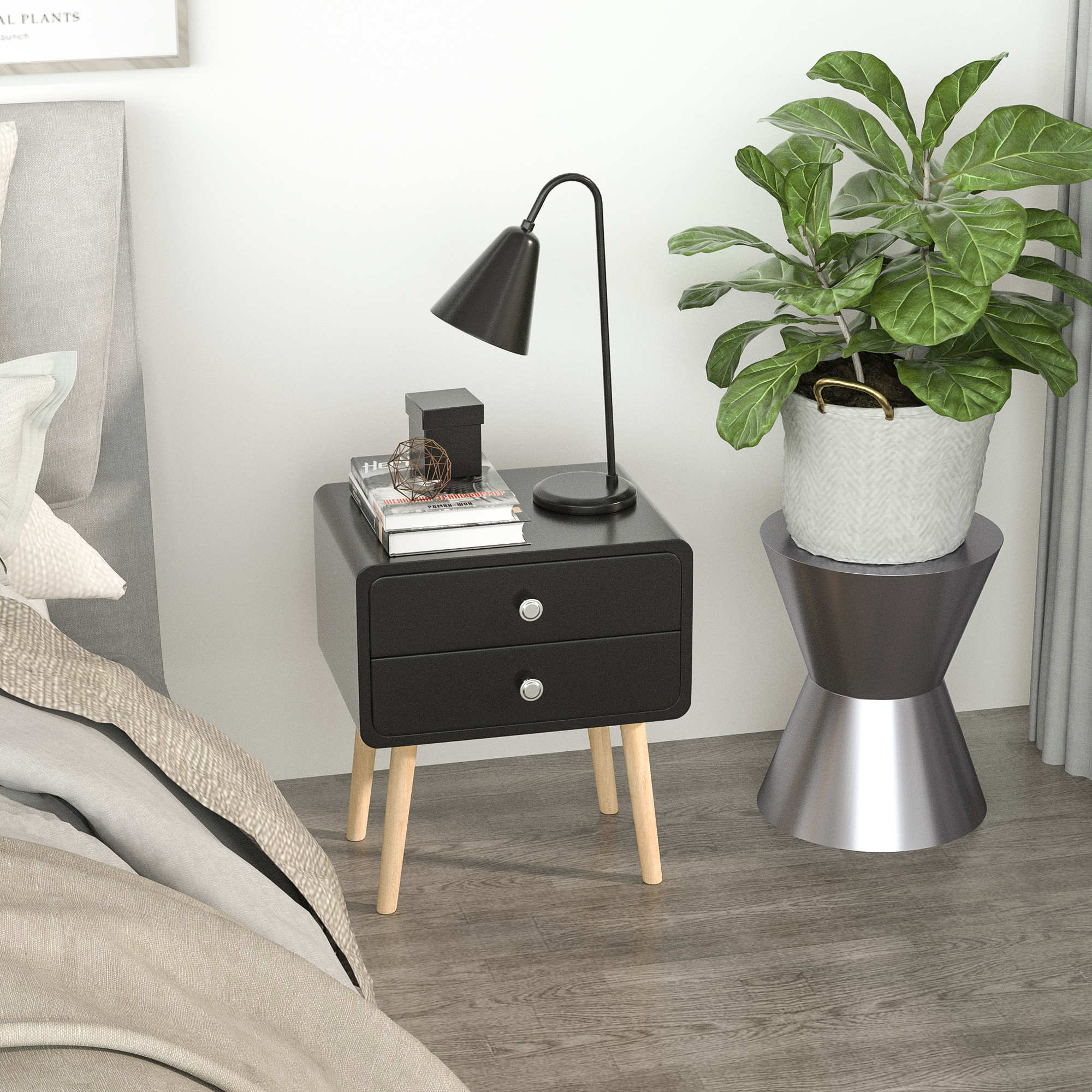 Modern Nightstands, Set of 2 Round Corner Cabinet with 2 Drawers ...