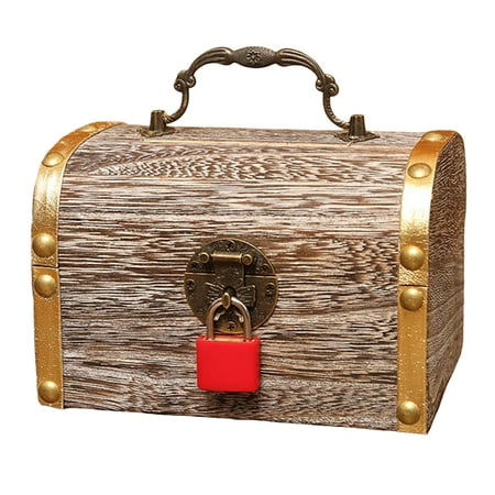 Retro Wooden Treasure Chest Box Case, Wooden Money Storage Case Holder ...