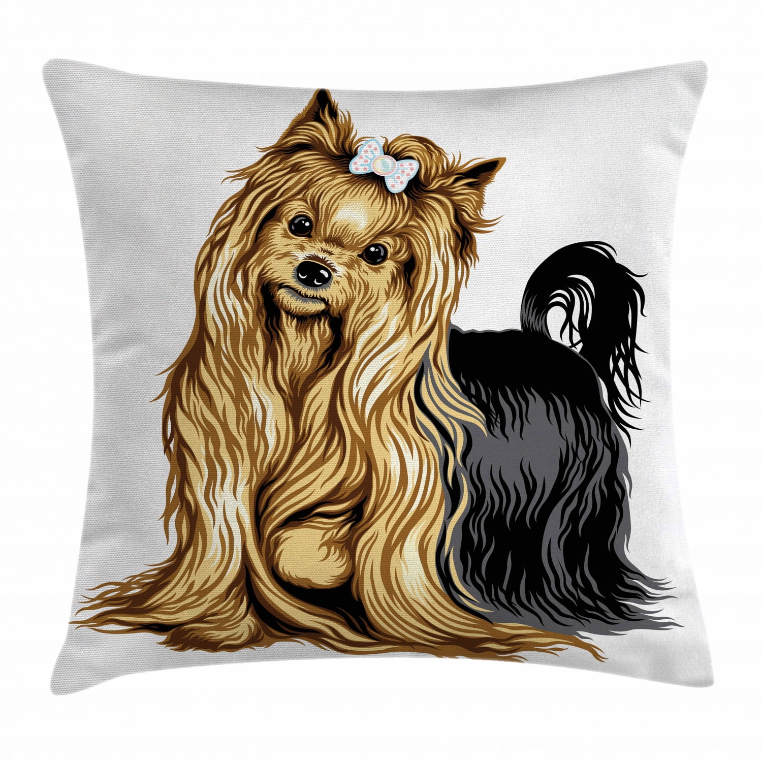 Yorkie Throw Pillow Cushion Cover, Realistic Drawing Long Haired Yorkie ...
