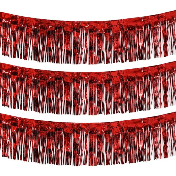 10 Feet by 15 Inch Red Foil Fringe Garland - Pack of 3 | Metallic ...