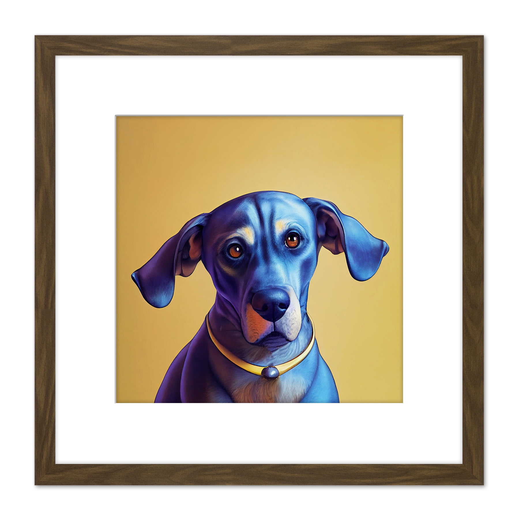 Blue Fox Hound Dog Pet Portrait Painting Illustration Mustard Yellow ...
