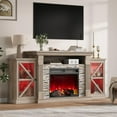 "70" Electric Fireplace TV Stand - Glass Barn Door & Open Shelf, 7 ...