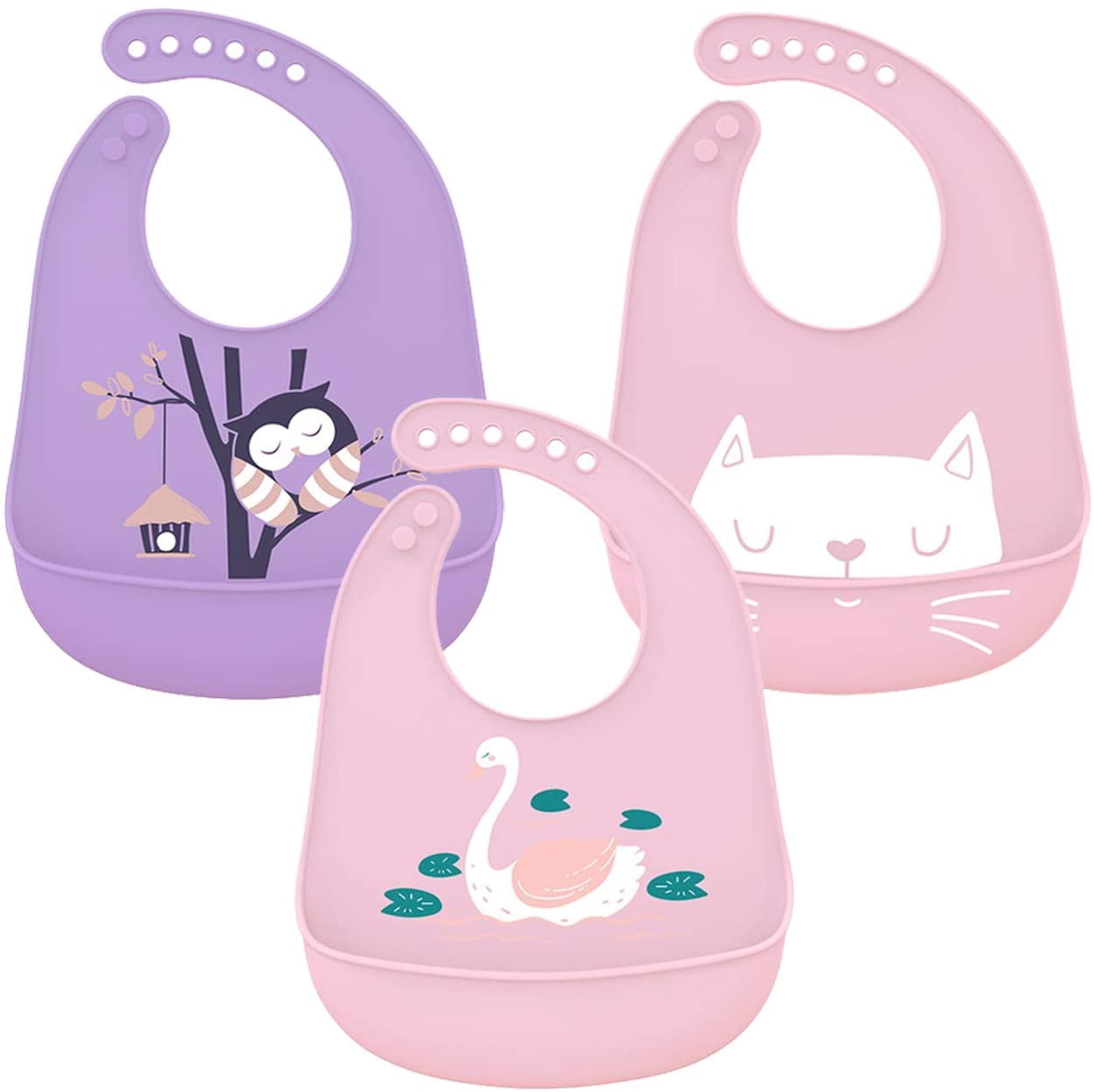 3 Pack Silicone Bib Leakproof Feeding Bib With Crumb Catcher Easily ...