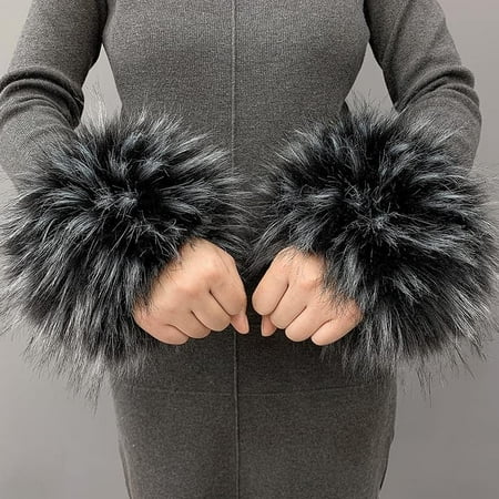 AVEKI Faux Fur Wrist Cuffs,Warmers Short Furry Wrist Band Ring Cuff Arm ...