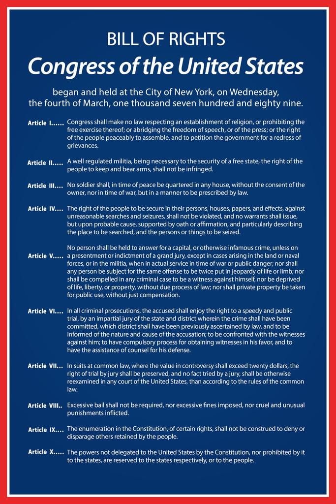 Bill Of Rights Of The United States Of America Historical Document ...