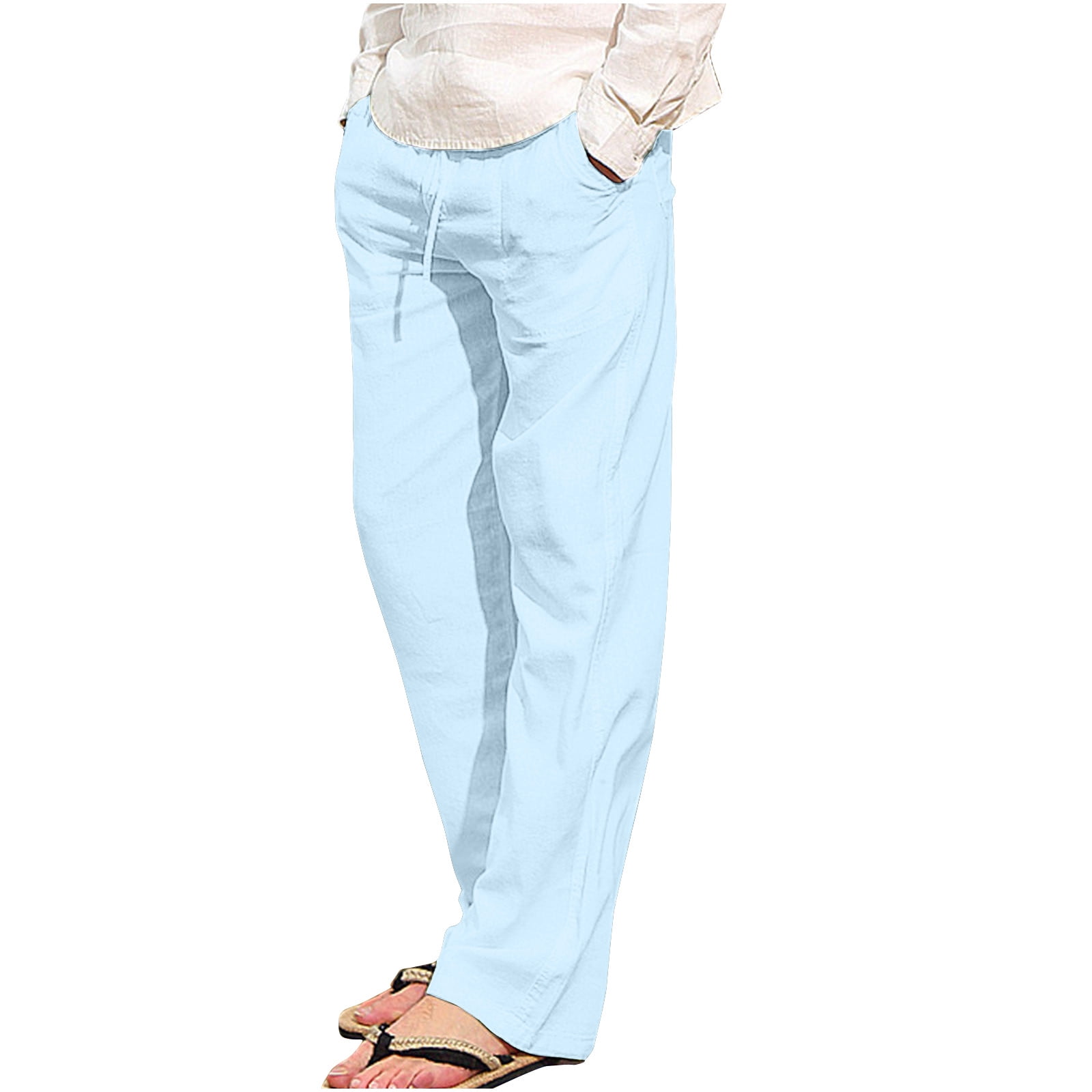 Click here for Plebaso Cotton Linen Pants For Men Elastic Waist D... prices
