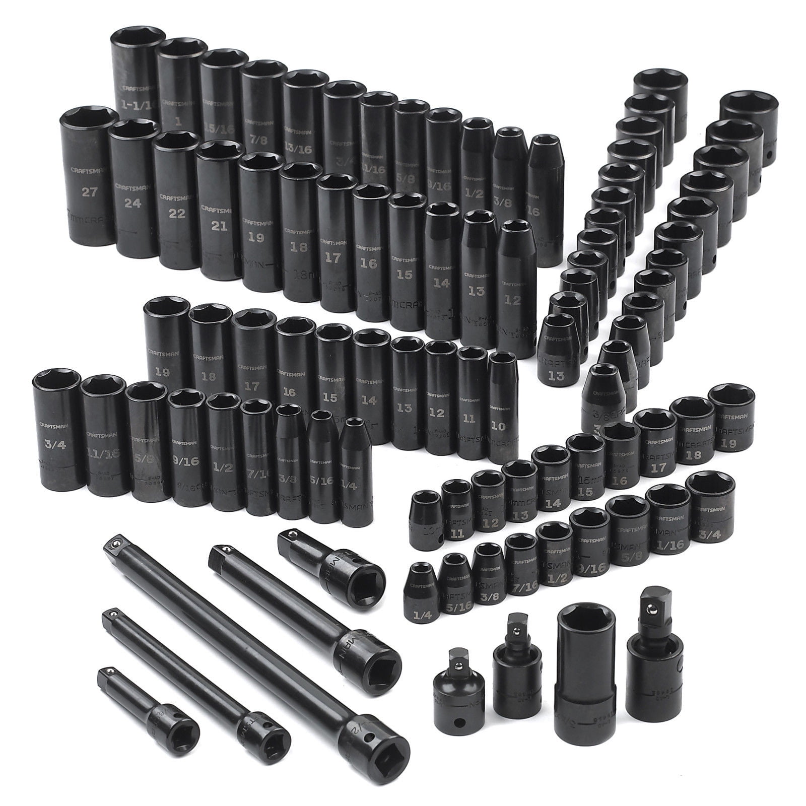 Craftsman Impact Socket Set With Extension Bars 95 Pc 3 8 In 1 2 In