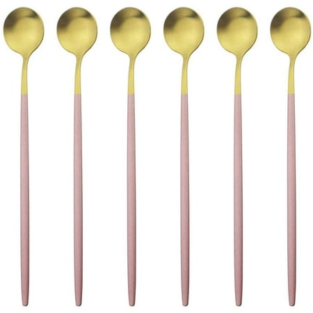 Silverware Set 6Pcs Gold Long Handle Set Matte Stainless Steel Set ...