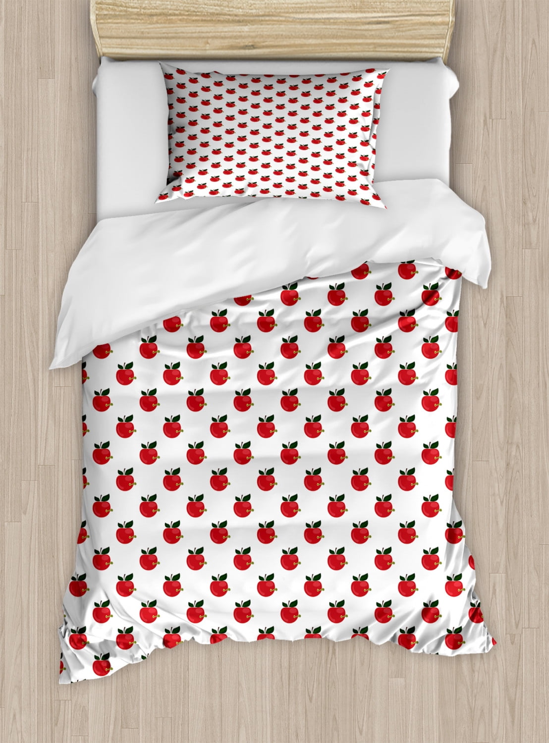 Apple Duvet Cover Set Twin Size, Repeating Comic Red Apples Pattern ...