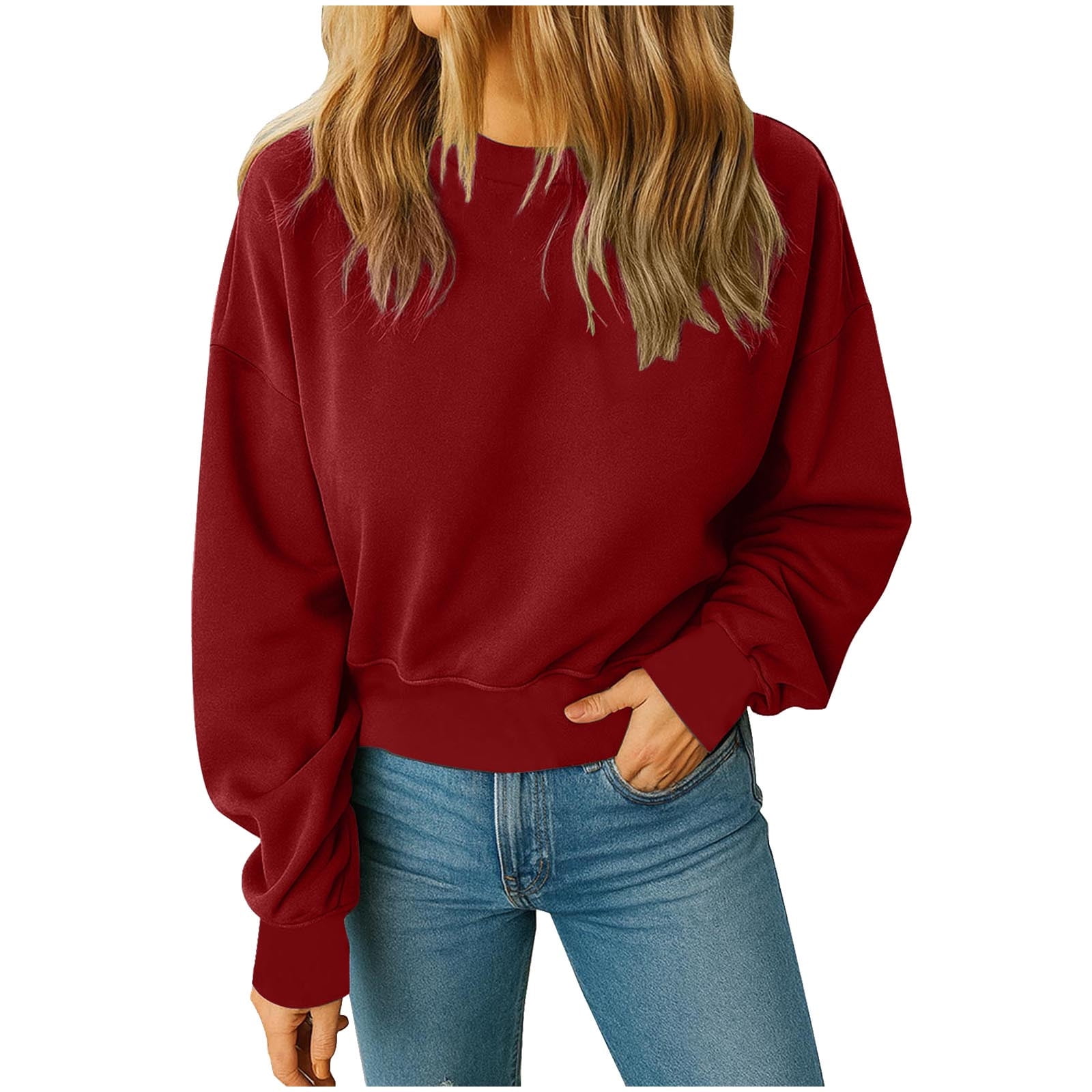 Click here for Blvb Cropped Sweatshirt For Women Crewneck Solid C... prices