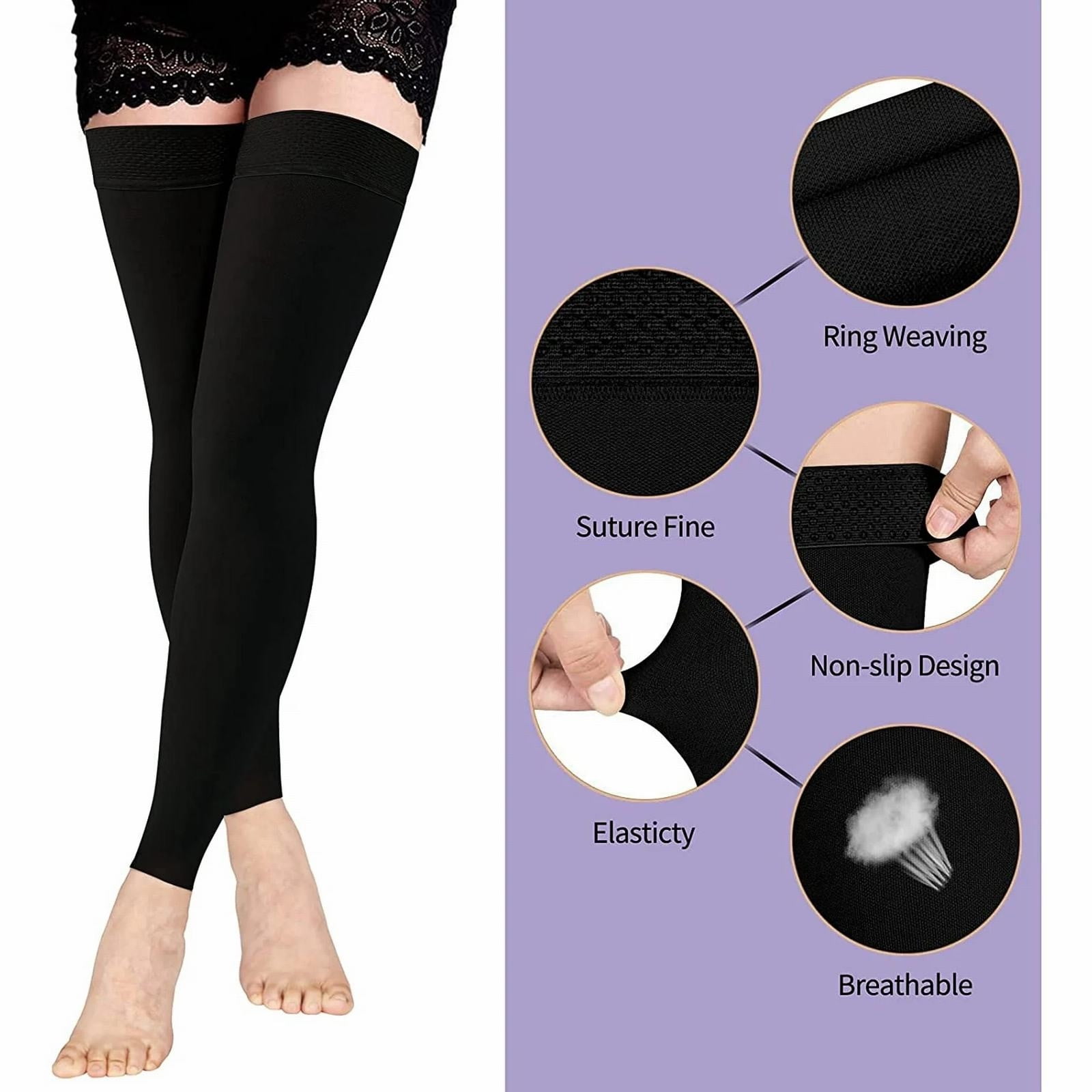 Click here for Cuekondy 20 30mmhg Black Thigh High Compression St... prices