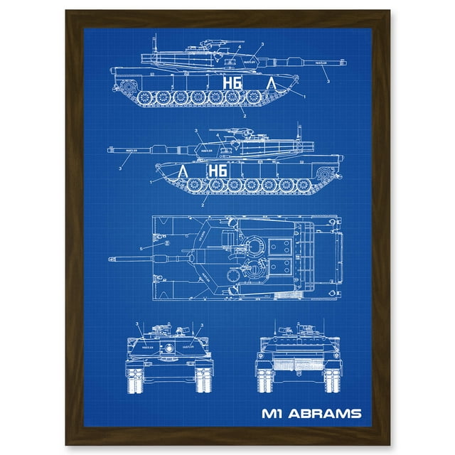 M1 Abrams American Main Battle Tank Blueprint Plan Artwork Framed Wall ...