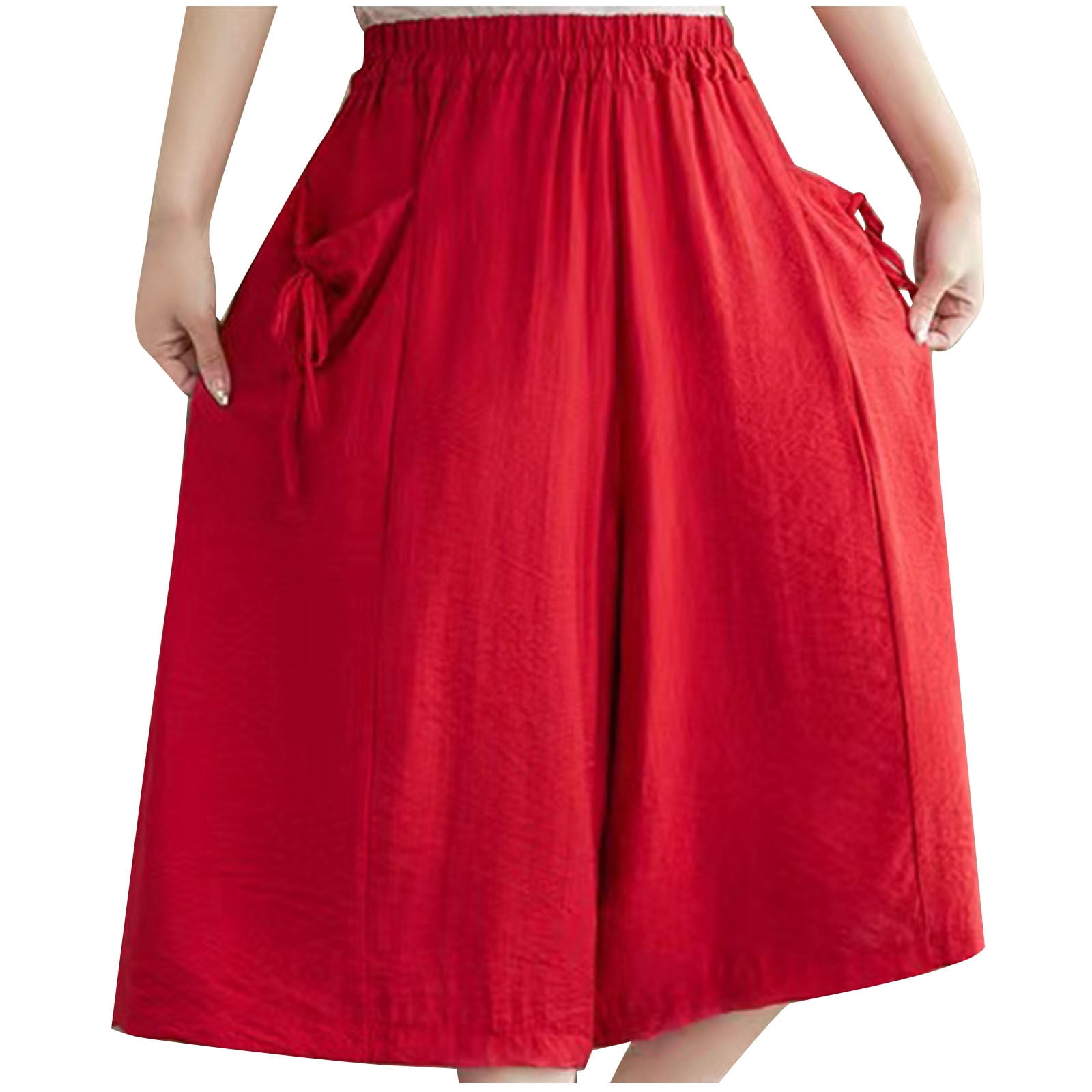 Dtbprq Womens Baggy Pants Culottes Linen Blend Wide Leg Pants Elastic