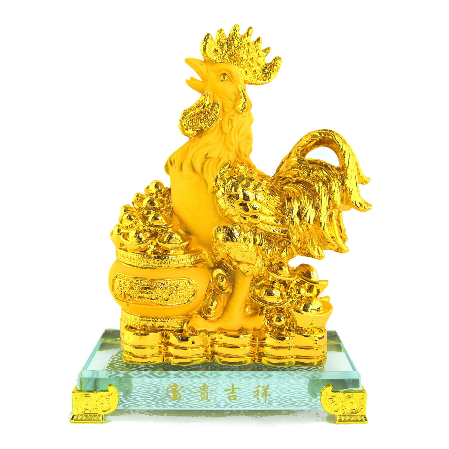 Feng Shui 8 Inch Golden Rubber Finished Rooster Statue with Money Pot ...