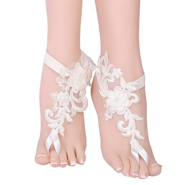 Barefoot Sandals Charm Flower Pearl Foot Chain Foot Jewelry for Wedding ...