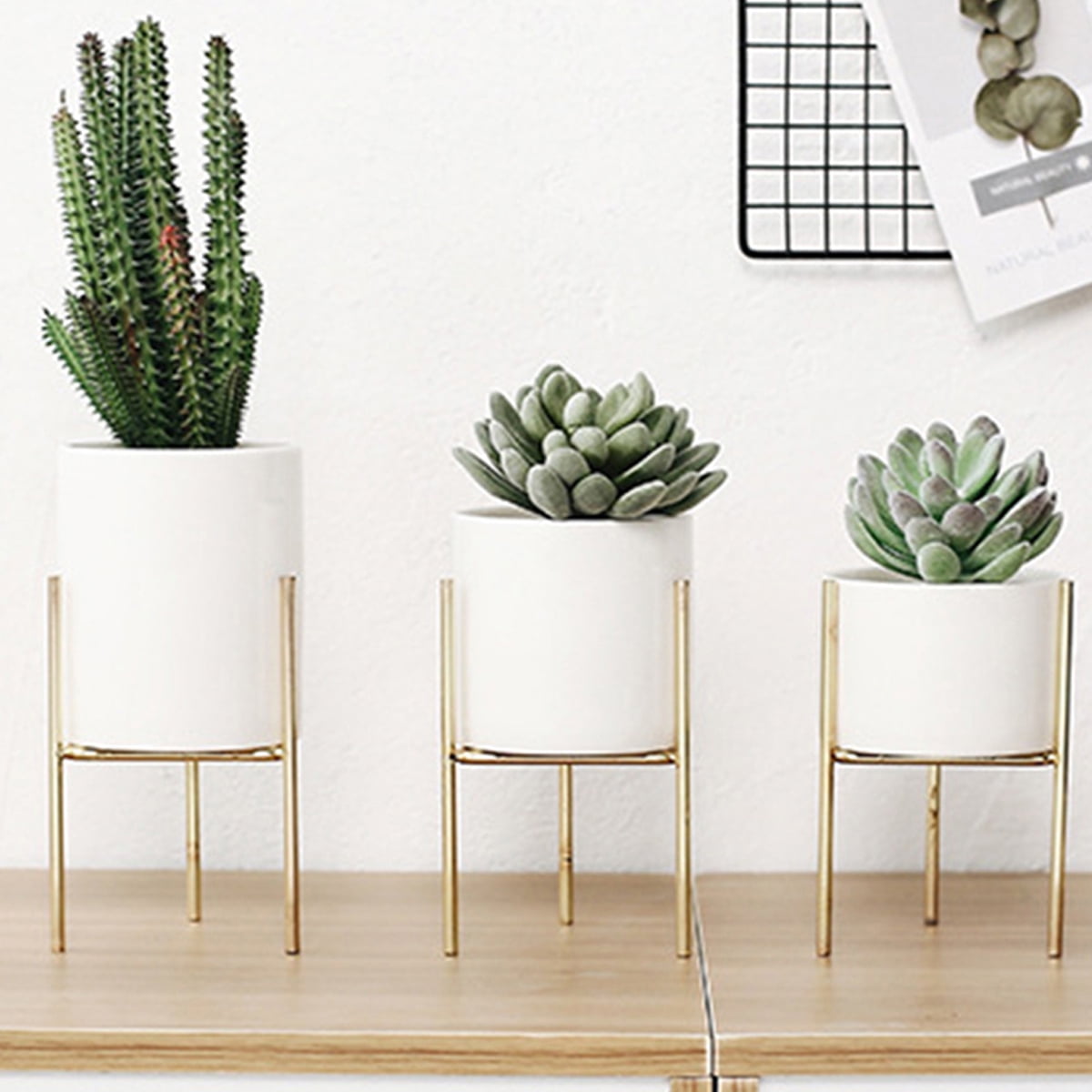 Meidiya 1 Set Succulent Plant Pot and Metal Stand,Modern White Ceramic ...