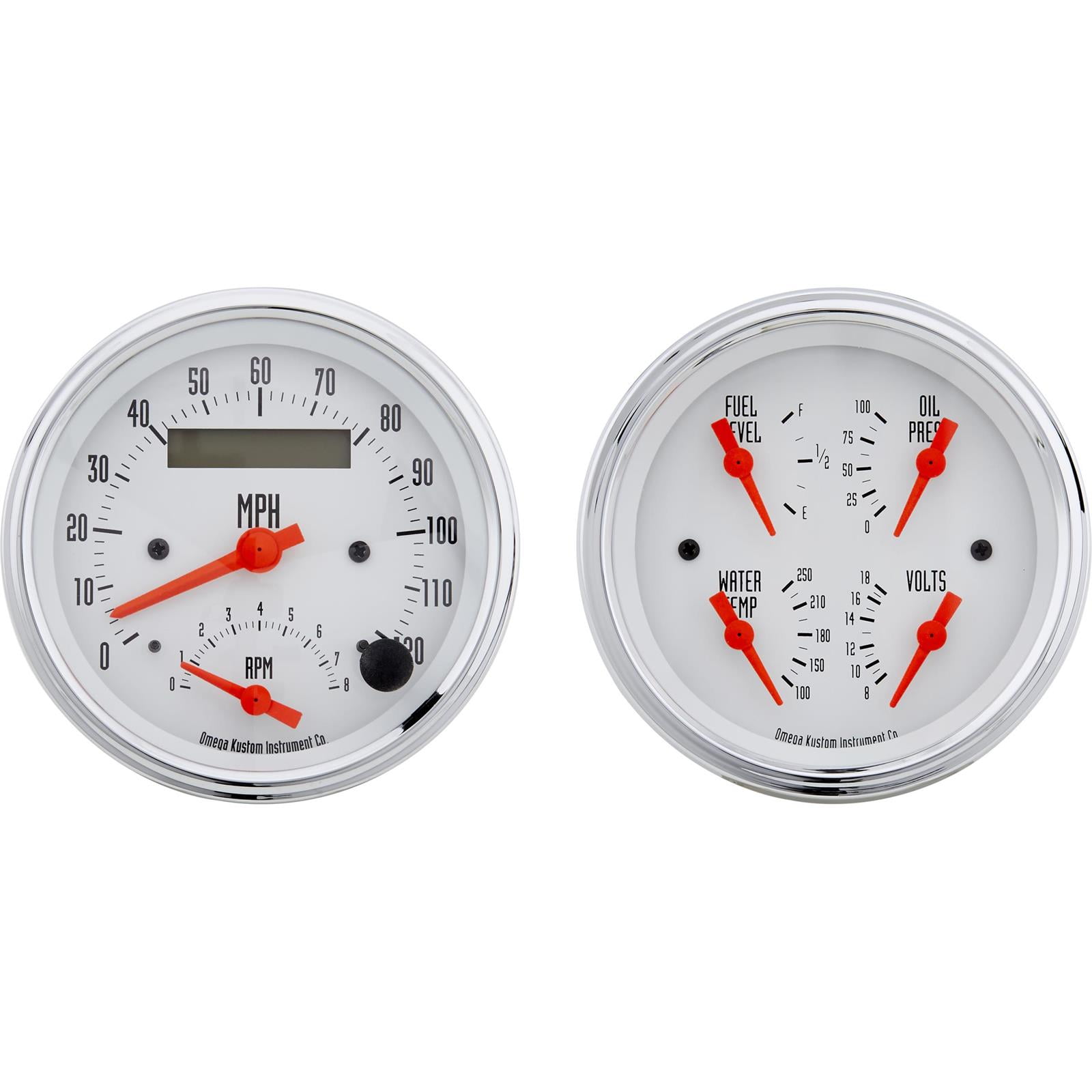 Omega Kustom Quad Gauge and Speedo/Tach, 3-3/8 Inch, Kool White ...