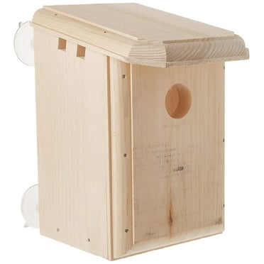 2 Way Mirrored Wooden Bird House, See Through, Suction Cup Window ...