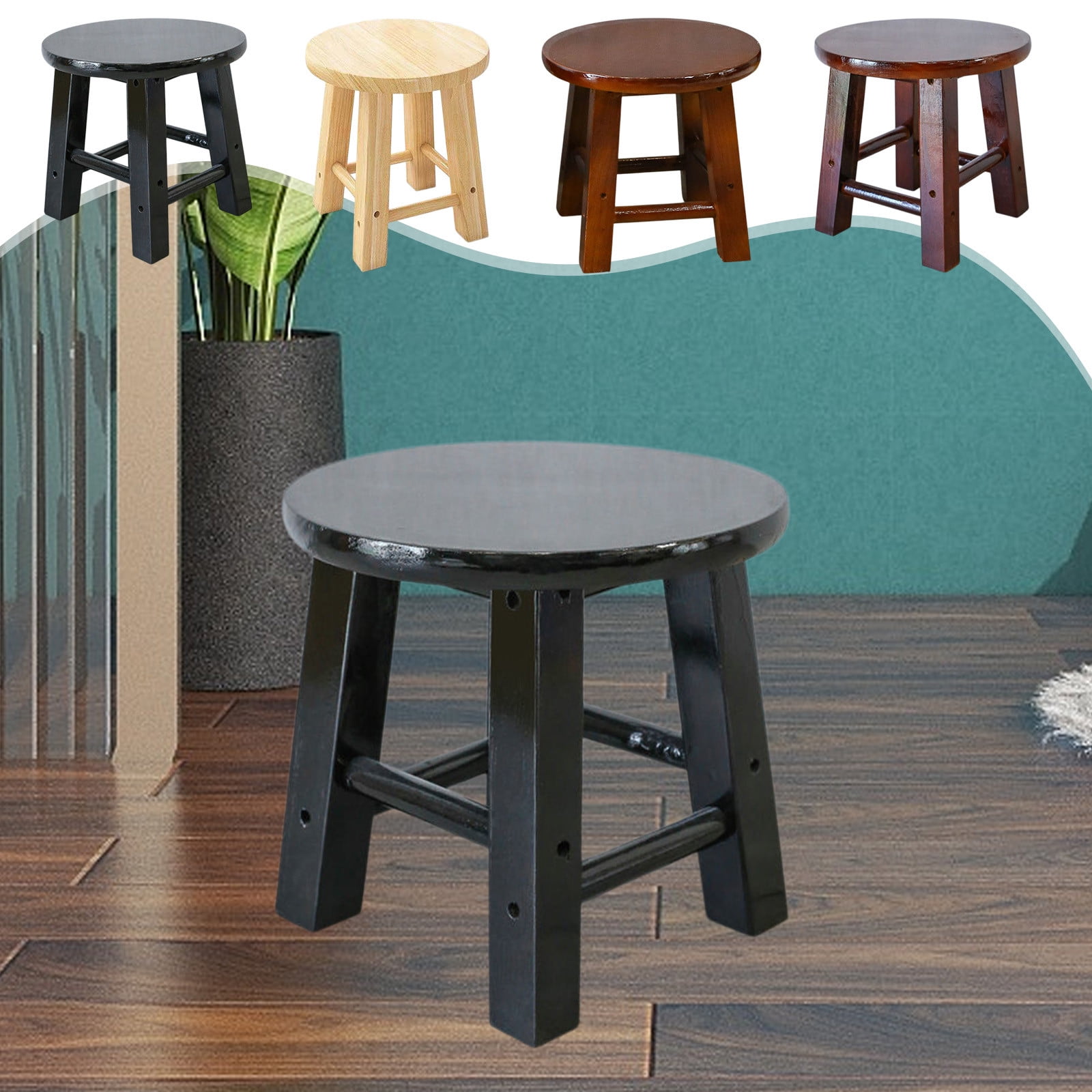 Xihbxyly Taburete Enano de Madera Maciza, Acabado Impermeable, Patas Robustas, Diseño Circular ...