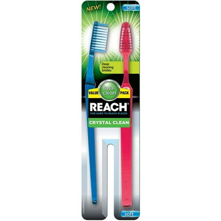 REACH Crystal Clean Value Pack Adult Toothbrushes, Soft 2 ea (Pack of 4 ...