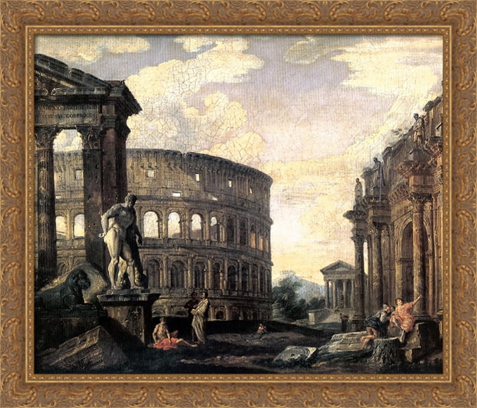 Ancient Roman Ruins 32x28 Large Gold Ornate Wood Framed Canvas Art by ...