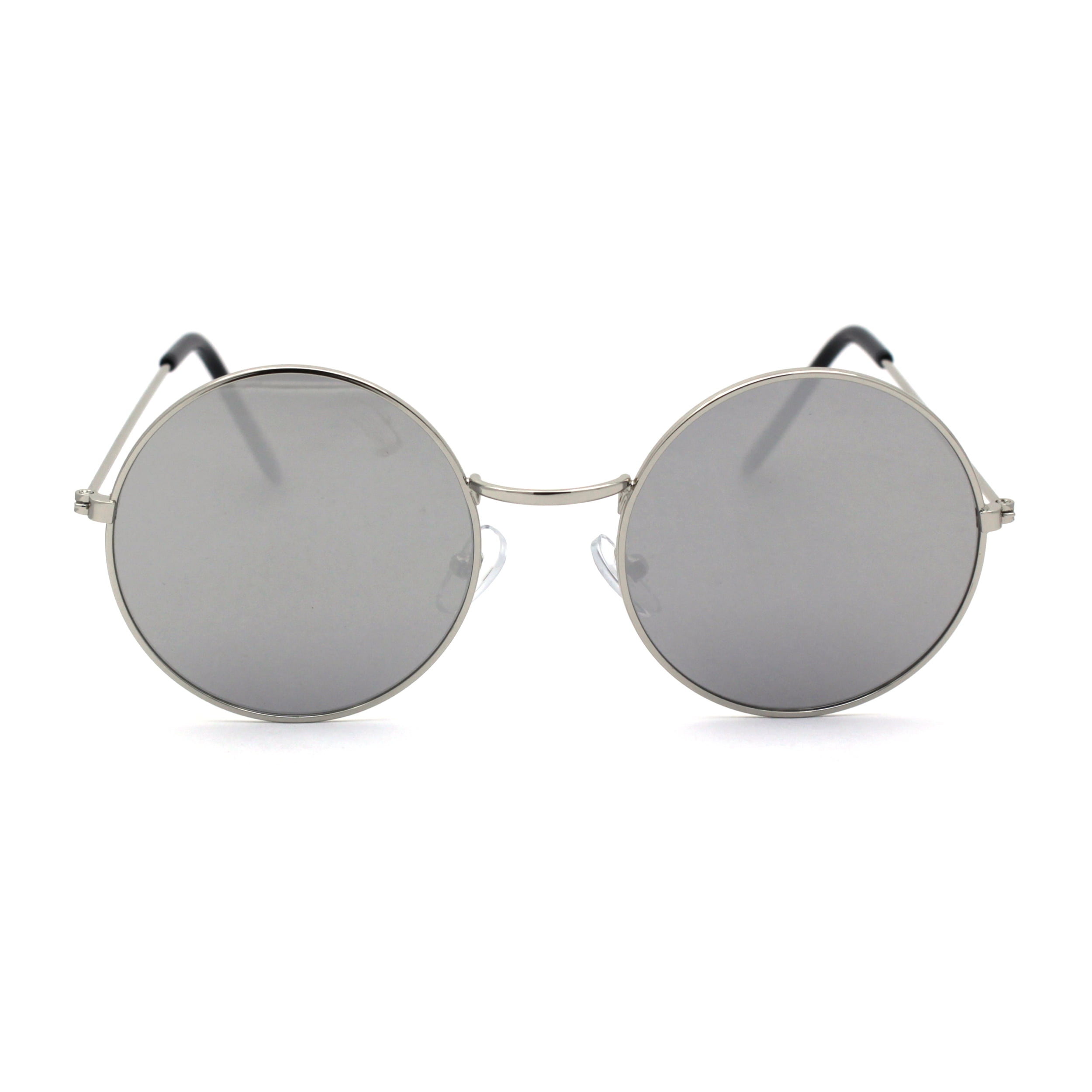Round Circle Lens Metal Rim Silver Mirror Hippie Sunglasses Silver ...