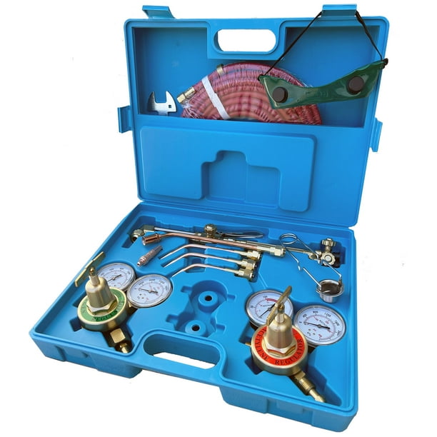 HEAVY DUTY COMPLETE OXYGEN ACETYLENE WELDING CUTTING TORCH KIT W/REGULATORS, HOSES, TIPS ...