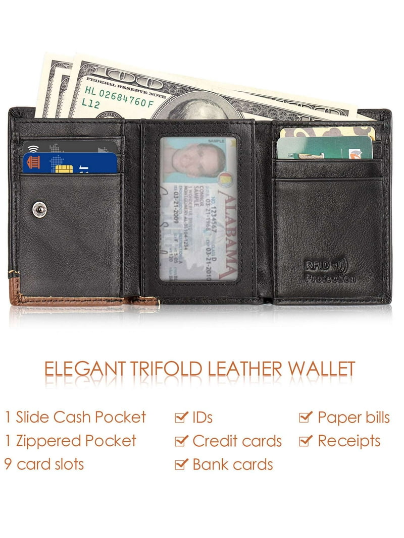Gustave Men's Leather Trifold Wallets RFID Blocking Zipper Slim Wallet ...