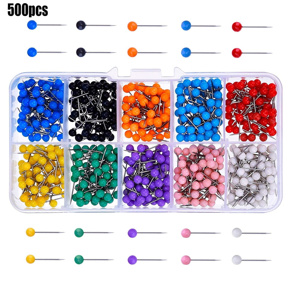 SagaSave 500 Pack Map Push Pins Round Head for DIY Crafts Corkboard ...