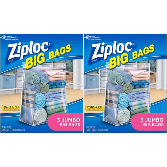 Ziploc Large Storage Packing Big Bags, XXL Double Zipper - 3 Count ...